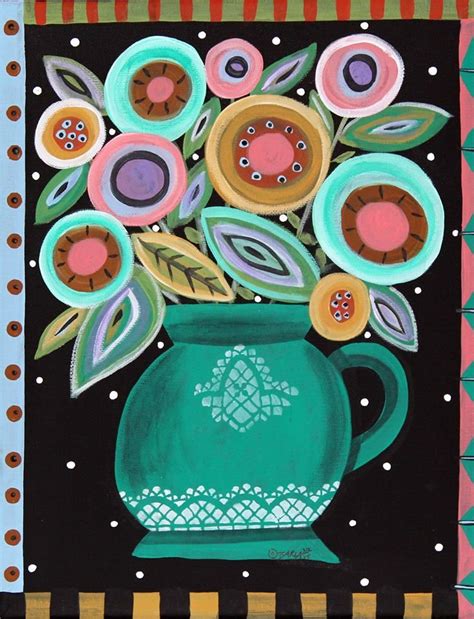 Karla Gerard Folk Art Flowers Original Canvas Painting Flower Art