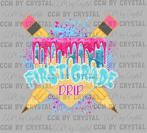 1st Grade Drip Back To School Baseball Ready To Press Transfer Direct