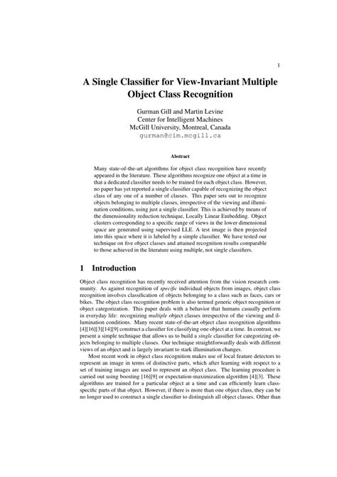 Pdf A Single Classifier For View Invariant Multiple Object Class Recognition
