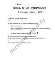 Practice Midterm Pdf Name Biology 107 A1 Midterm Exam Dr
