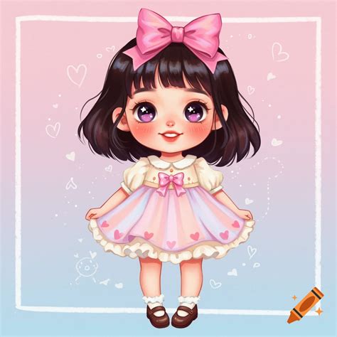 Illustration Of A Nude Chibi Character Base With Large Eyes Against A Pastel Gradient Background