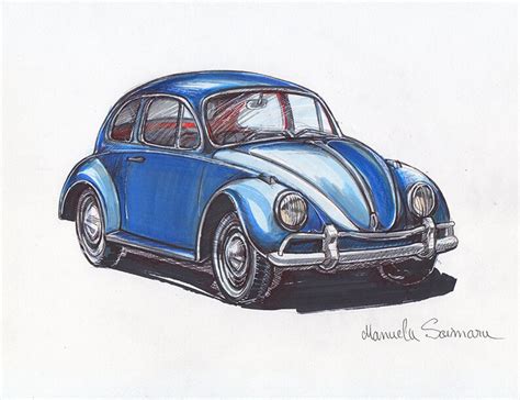 Clásico Volkswagen Escarabajo Ilustración Dibujo Original Arte Etsy