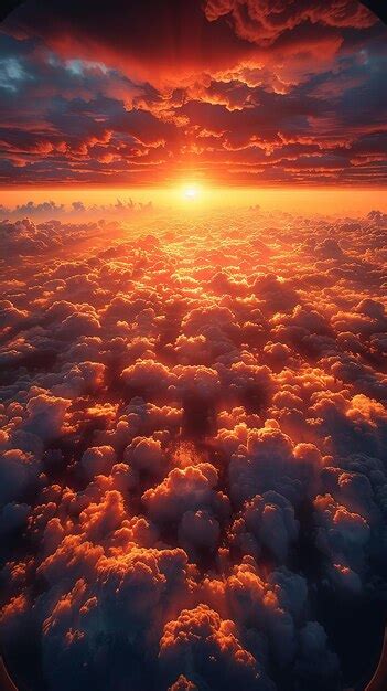 View From Airplane Window On Clouds At Sunset Premium Ai Generated Image
