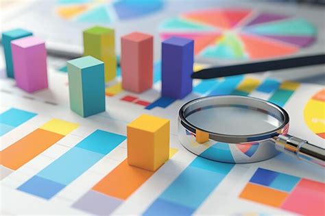 Magnifying Glass Over Colorful Bar Chart And Pie Chart Premium Ai