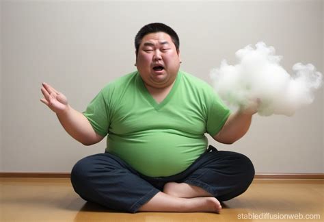 Fat Japanese Man Slapping His Belly And Farting Green Gas Cloud Prompts