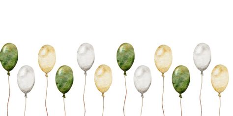 수채화 손으로 그린 그림 성 패트릭 휴일 이음새가 없는 테두리 아일랜드 전통 상징 국가 색상 풍선 흰색 배경에 고립되어 있습니다 초대장 인쇄 웹 사이트 카드 3월에 대한