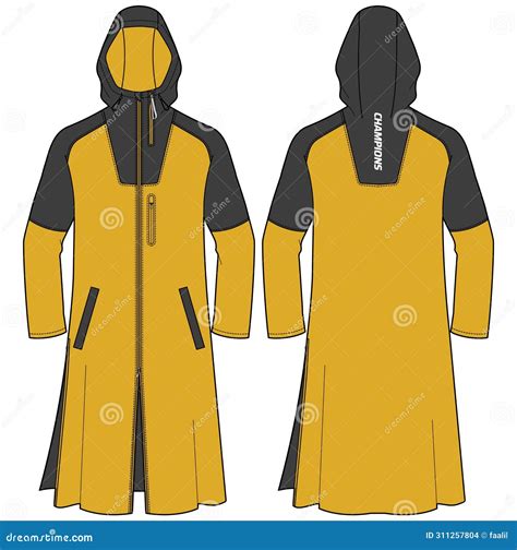 Long Line Parka Coat Hoodie Jacket Design Flat Sketch Illustration