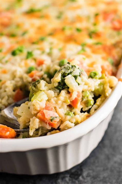 Cheesy Delicious Rice And Vegetable Casserole Recipe Made With Brown Rice Cream Of
