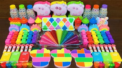 Rainbow Slime Mixing Makeup Clay Floam And More Into Glossy Slime