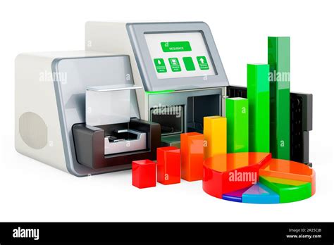 Dna Sequencer With Growth Bar Graph And Pie Chart 3d Rendering Isolated On White Background