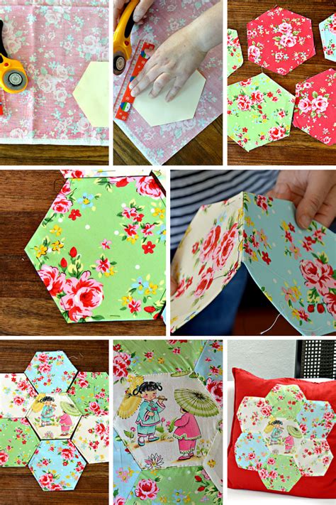 Gorgeous Chinoise Applique Hexagon Patchwork Cushion Pillar Box Blue