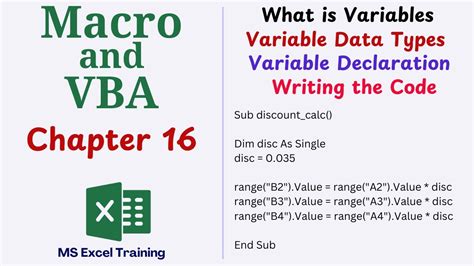 Variables In Vba Variable Data Types Macro And Vba Chapter 16 Youtube