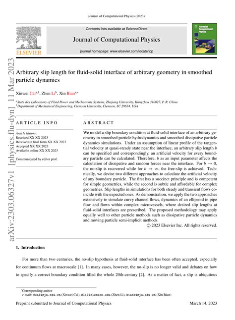 Pdf Arbitrary Slip Length For Fluid Solid Interface Of Arbitrary