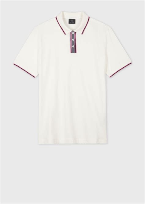 Mens White Contrast Placket Polo Shirt
