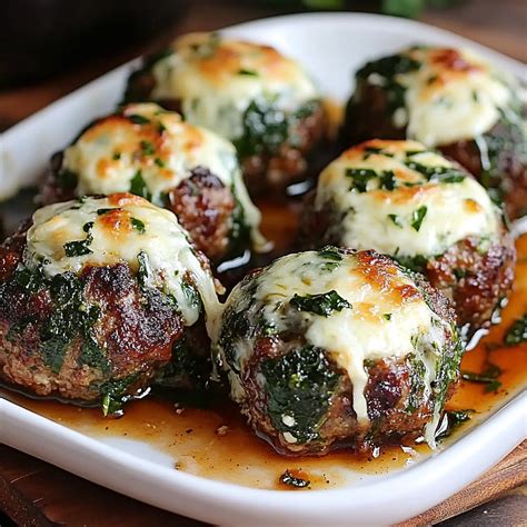 Spinach Garlic Meatballs Stuffed With Mozzarella