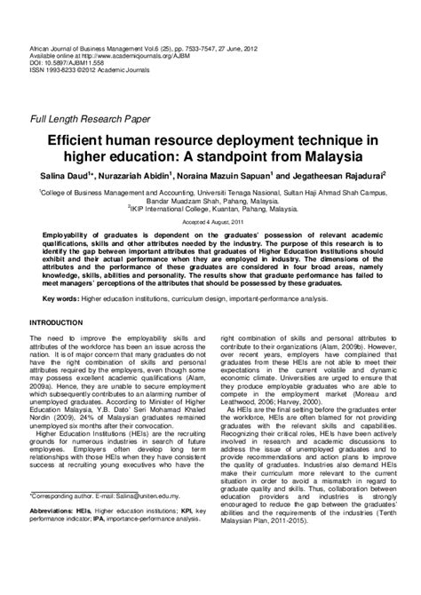 Pdf Efficient Human Resource Deployment Technique In Higher Education