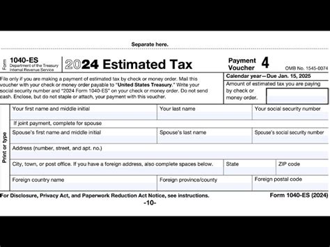 Irs Form 1040 Es Walkthrough Estimated Tax Voucher Youtube