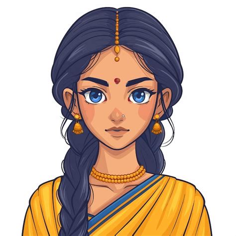 Beautiful Indian Girl In Traditional Indian Costume Vector Illustration