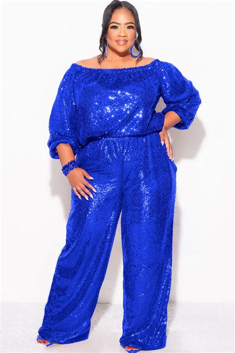 Final Sale Plus Size 2pc Sequin Top And Pants Set In Royal Blue Plus