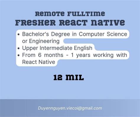duyen nguyen on linkedin [remote] fresher react native developer~12 mil requirement bachelor s…