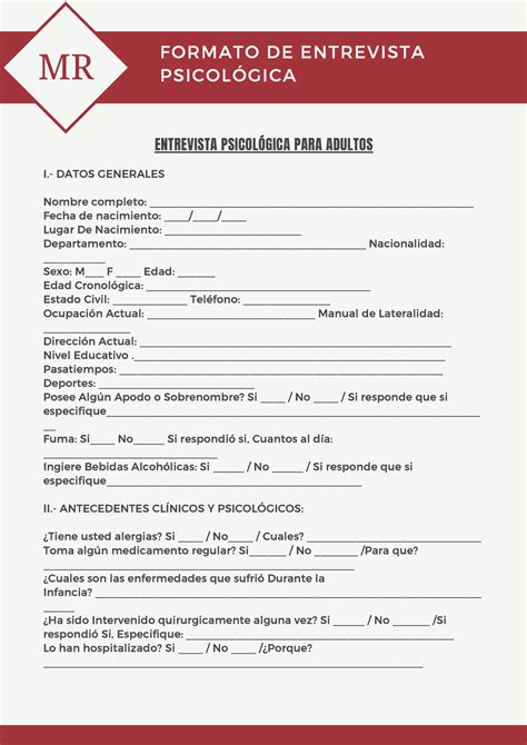 Plantilla Cuestionario Formato De Entrevista Psicologica Word Hot Sex