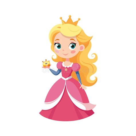 Cute Cartoon Princess With Crown And Toy Vector Illustration Stock Vector Illustration Of