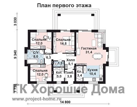 Проект одноэтажного каркасного дома с террасой и 3 спальнями
