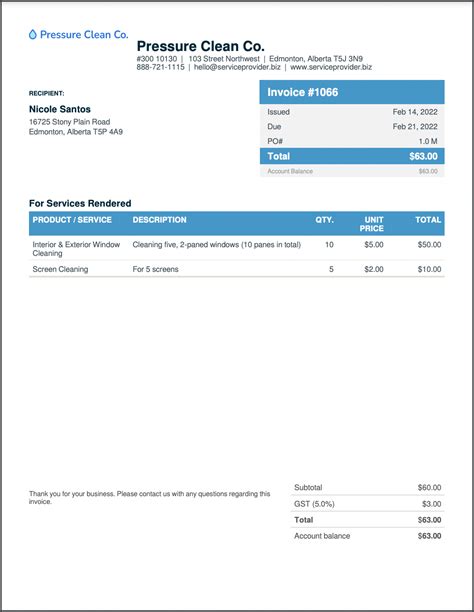 Cleaning Service Invoice Template