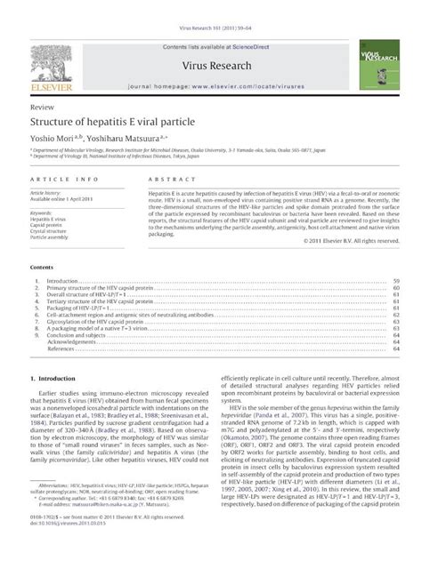 Pdf Structure Of Hepatitis E Viral Particle Dokumen Tips