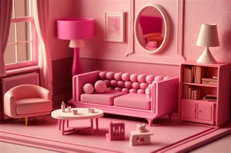 Premium Ai Image A Pink Room With A Couch Coffee Table And A Coffee Table