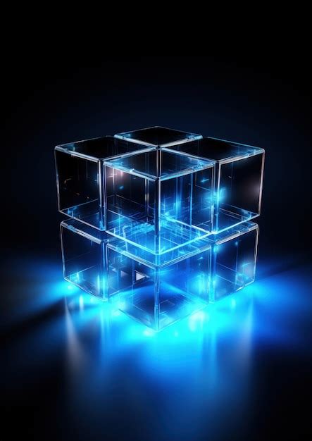 Premium Ai Image Blue Neon Small Digital Cube Element Technology Generative Ai