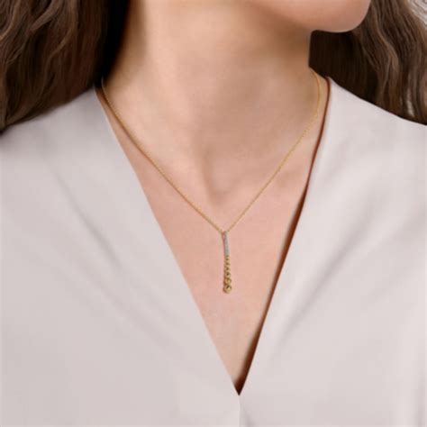Shop 14k Yellow White Gold Bujukan Bead Y Necklace With Diamond Pave
