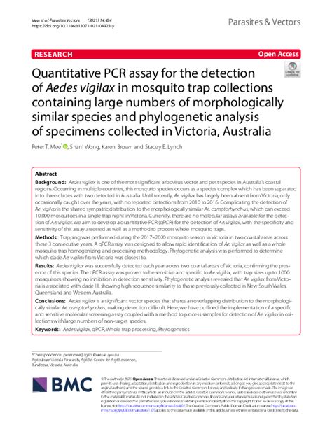 Pdf Quantitative Pcr Assay For The Detection Of Aedes Vigilax In