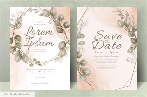 Satz Von Greenery Blumenrahmen Hochzeitseinladung Kartenvorlage