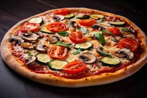 Premium Photo Vegetarian Pizza With Zucchini Tomato Peppers And