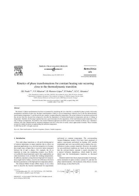 Pdf Kinetics Of Phase Transformations For Constant Heating Rate