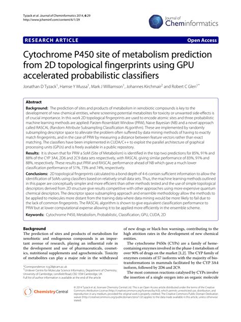 PDF Cytochrome P450 Site Of Metabolism Prediction From 2D Topological