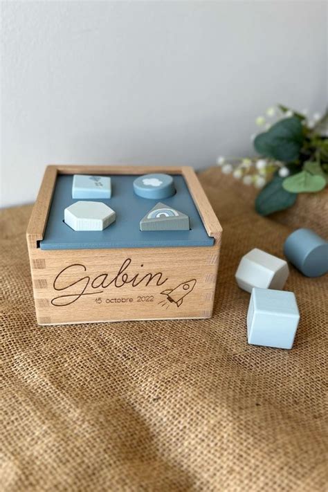 Boîte à formes en bois personnalisée Bleu