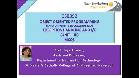 Prof Suja A Alex Mcqs Unit Iii Java Cs8392 Object Oriented Programming Youtube