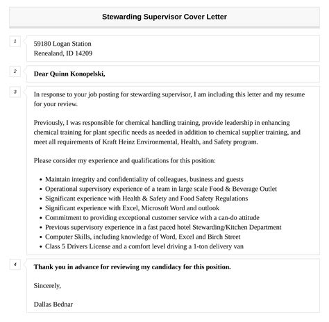 Stewarding Supervisor Cover Letter Velvet Jobs