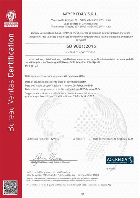 Iso Quality Certification Meyer Italy