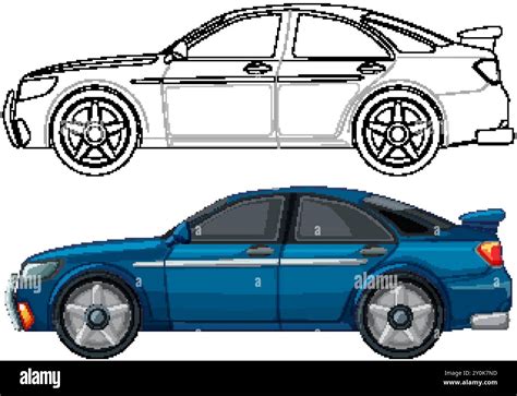 Detailed Blue Car With Outline Version Stock Vector Image And Art Alamy