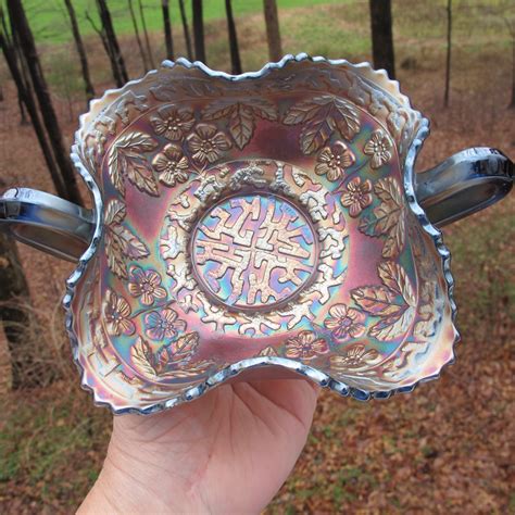 Antique Fenton Illusion Blue Carnival Glass Bon Bon Carnival Glass