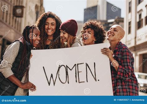 Activists Enjoying During A Protest For Women Stock Image Image Of
