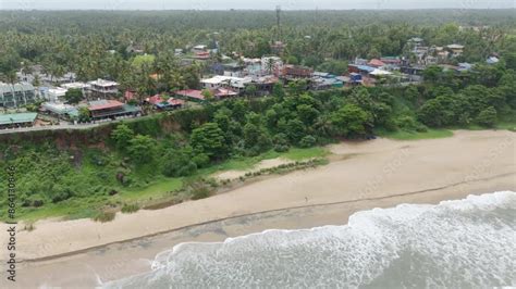 Shoreline Of Varkala Cliff Beach Drone View Of Varkala Beach From The