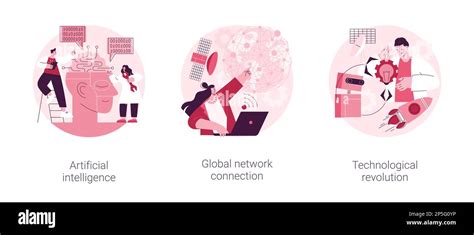 Information Era Abstract Concept Vector Illustration Set Artificial Intelligence Global