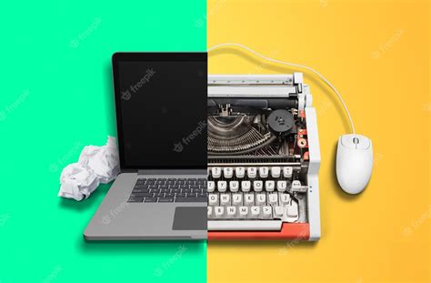Premium Photo Old Vs New Technology Modern Computer And Typewriter