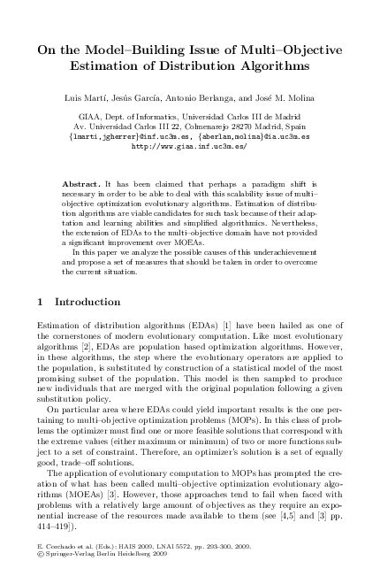 Pdf On The Modelbuilding Issue Of Multiobjective Estimation Of