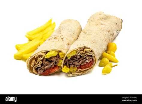Turkish Meat Doner Wrap Isolated On White Background Traditional Flavors Doner Kebab Made From