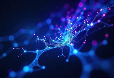 Neural Network Structure With Glowing Nodes Blue Background Pink
